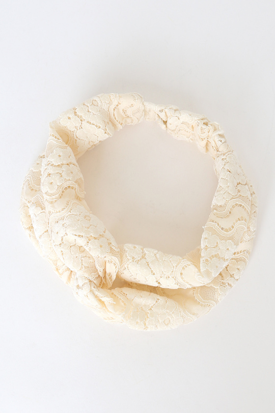 Cute Cream Headband - Twisted Lace Headband - Velvet Headband