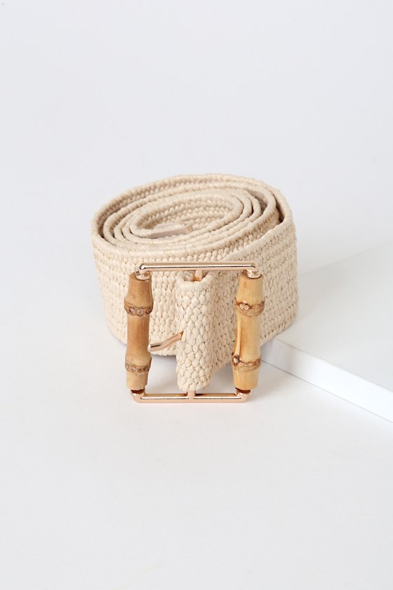 Tan Woven Belt - Trendy Raffia Belt - Bamboo Buckle Belt