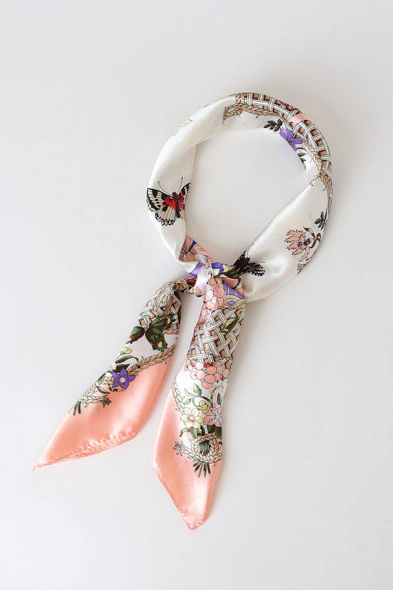 Cream Multi Satin Handkerchief Scarf - Lulus