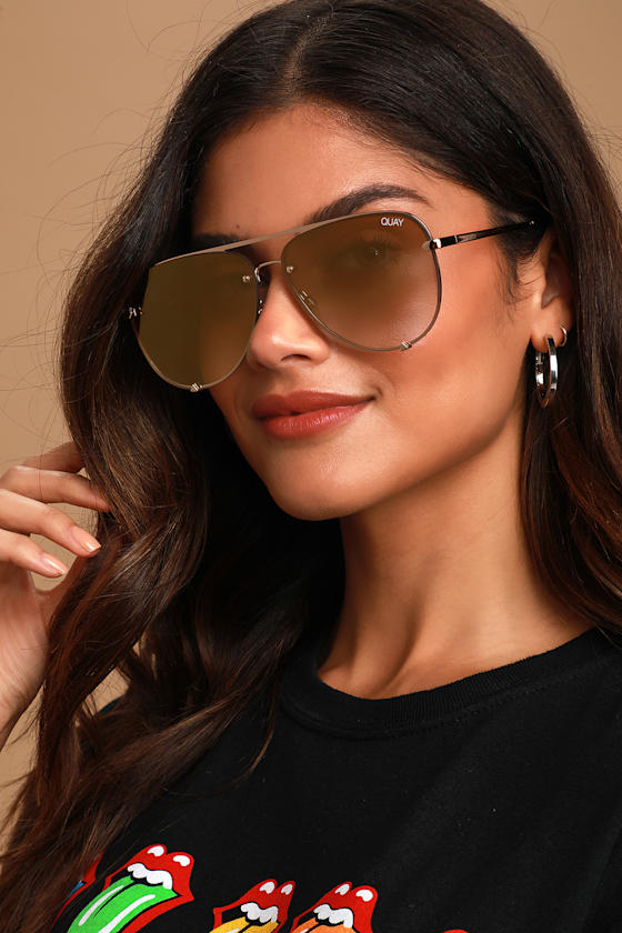 Quay High Key Rimless Gold Sunglasses - Gold Sunglasses - Lulus