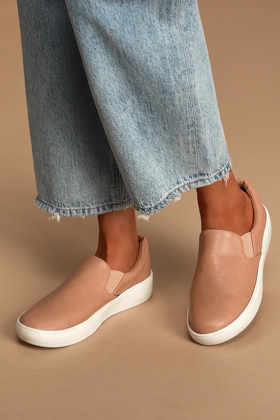 Beige Slip On Sneakers Flatform Sneakers Vegan Leather Shoes Lulus