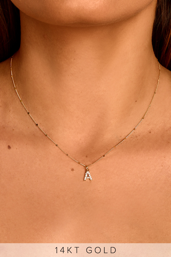 14KT Gold "A" Rhinestone Initial Necklace - Monogram Necklace - Lulus