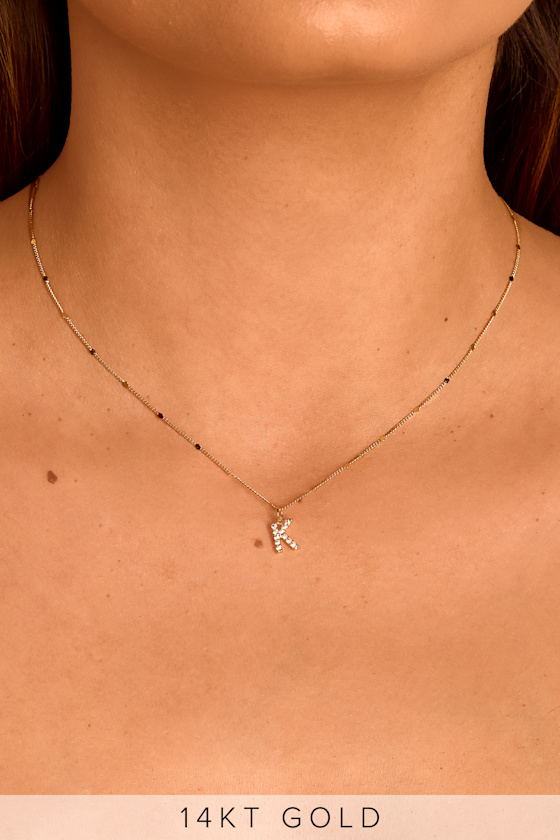 14KT Gold "K" Rhinestone Initial Necklace - Monogram Necklace - Lulus