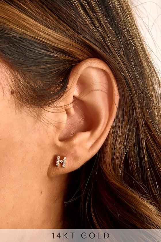 "H" Initial Earring Set - 14KT Gold Rhinestone Initial Earrings - Lulus