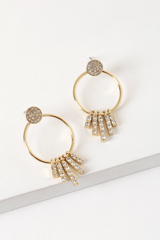 Pretty Gold Rhinestone Earrings - Geometric Earrings - Minimalist - Lulus