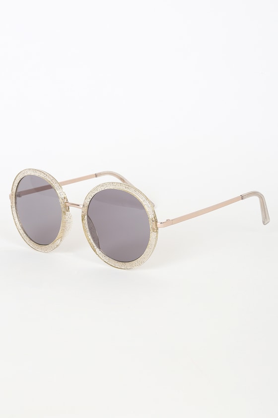 Cool Clear Glitter Round Sunglasses Round Oversized Sunglasses Lulus