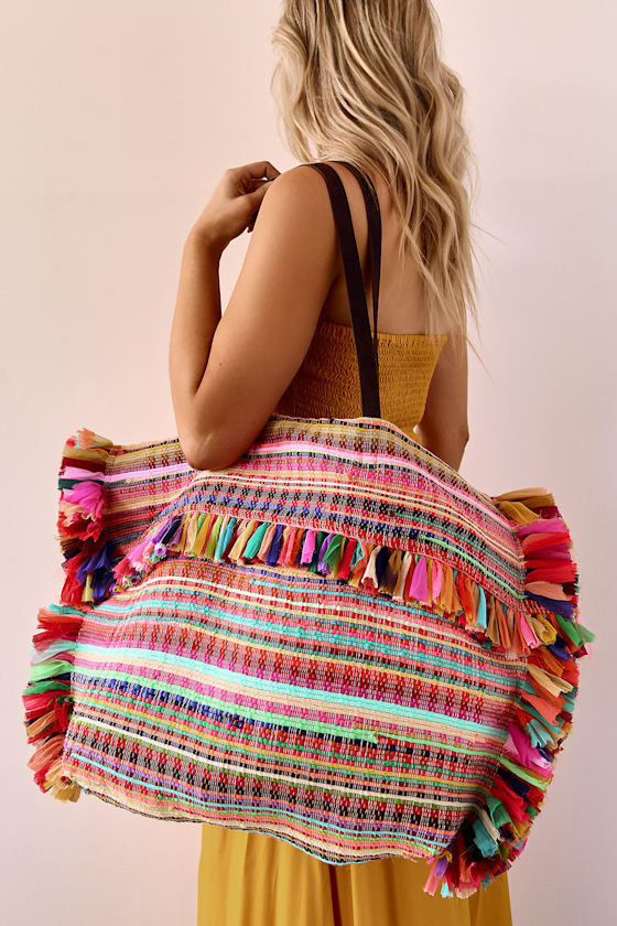 Cute Multi Colored Bag - Oversized Tote Bag - Woven Tote Bag - Lulus