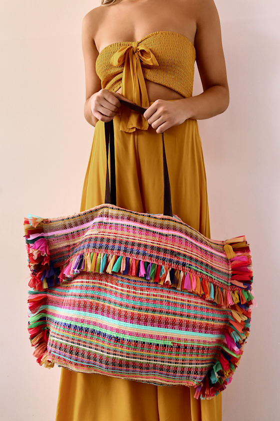 Cute Multi Colored Bag - Oversized Tote Bag - Woven Tote Bag - Lulus