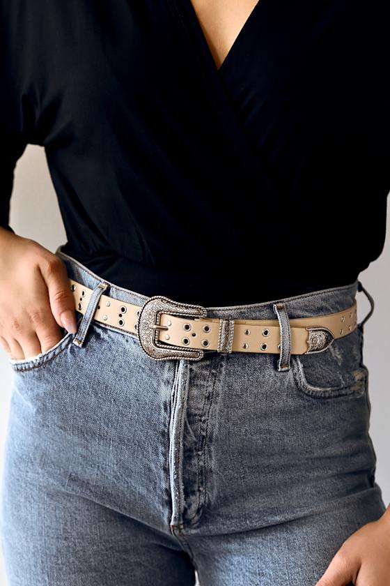 Bone Studded Belt - Cream Engraved Belt - Vegan Leather Belt - Lulus