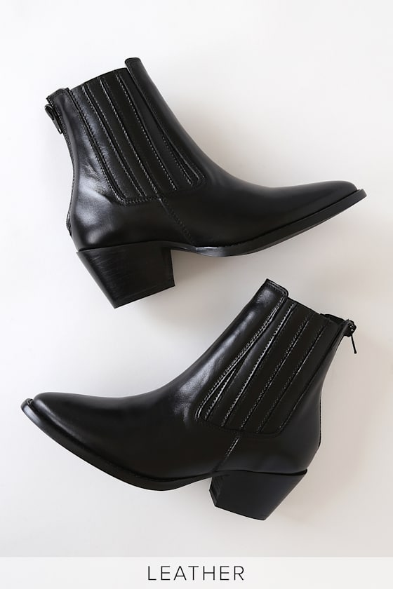 Black Pointed-Toe Ankle Boots - Genuine Leather Ankle Booties - Lulus