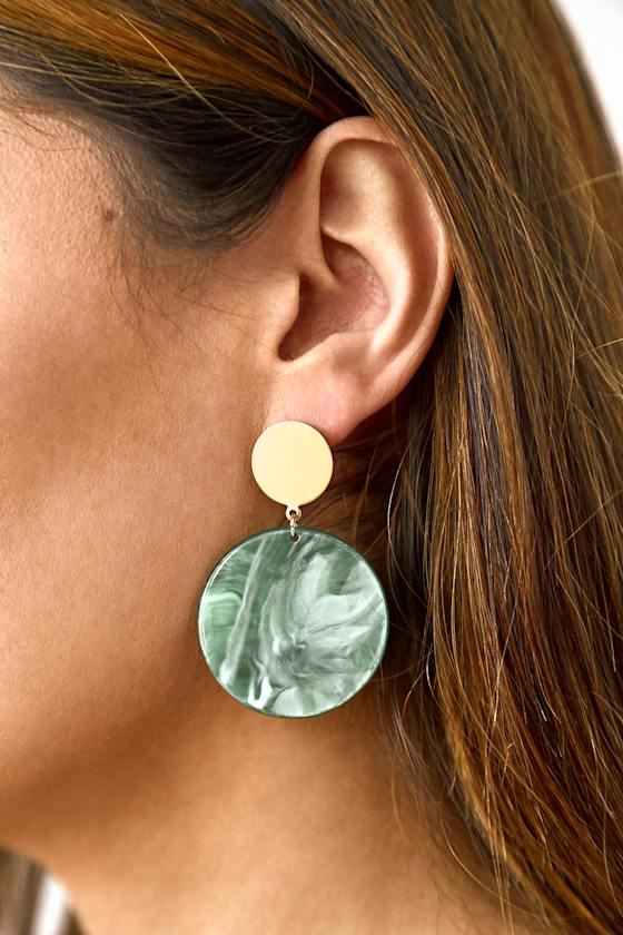 Gold and Light Green Earrings - Circle Earrings - Lucite Earrings - Lulus