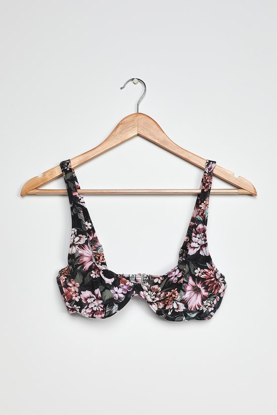 Rhythm Jolene Underwire Top Black Floral Print Bikini Top