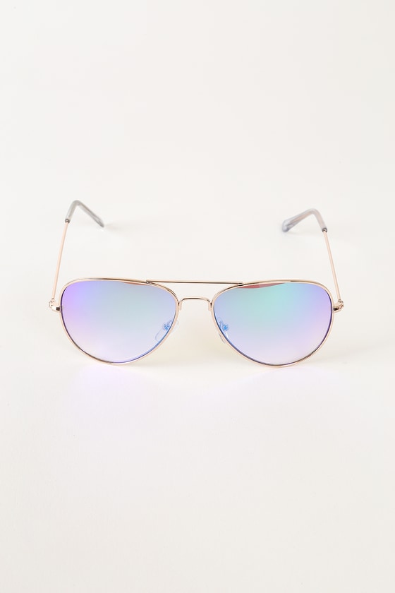 Gold And Blue Mirrored Aviator Sunglasses Aviators Sunnies Lulus