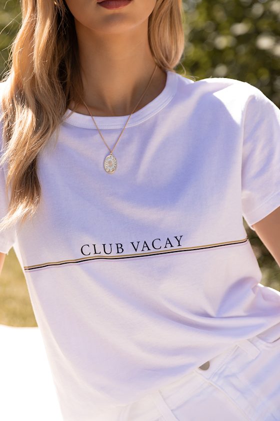 Charlie Holiday Club Vacay Slim Tee - White Tee - Graphic Tee - Lulus
