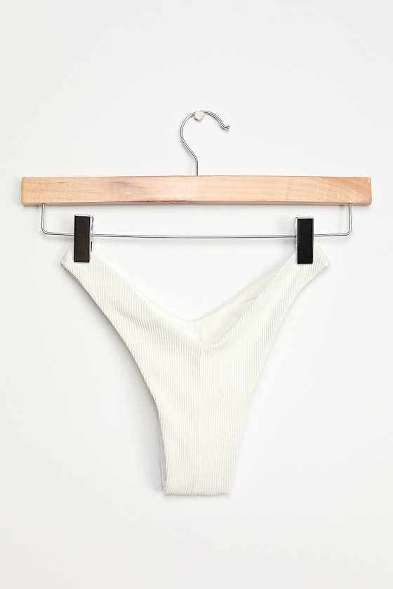 Charlie Holiday Escapist - White Ribbed V-Cut Bikini Bottoms