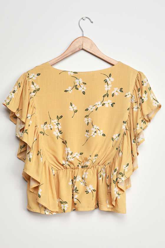 MINKPINK Maggie - Button Front Top - Ruffled Yellow Top