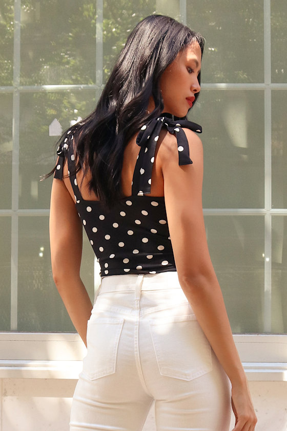 Cute Polka Dot Top - Tie-Strap Top - Square Neck Tank Top - Lulus