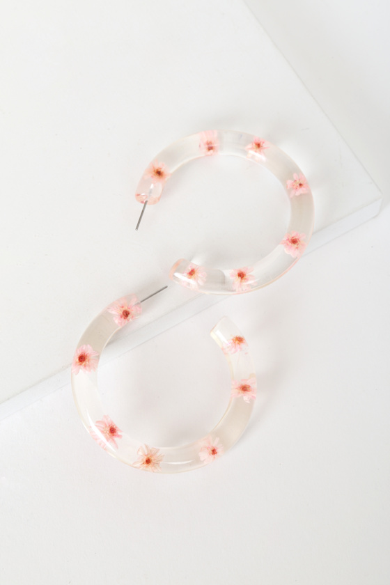 Floral Acrylic Hoops - Clear Hoop Earrings - Daisy Hoop Earrings - Lulus