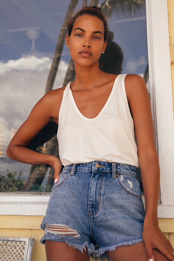 Rolla's Dusters - Distressed Denim Shorts - High Rise Shorts - Lulus