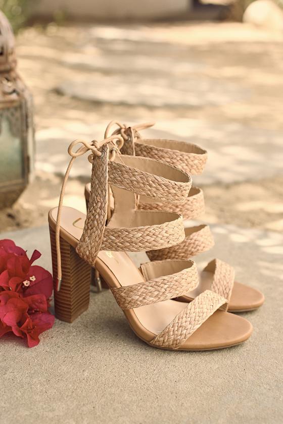 Sexy Tan Raffia Heels - Woven Raffia Heels - Caged Heels - Lulus