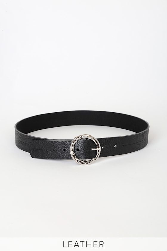 Black Leather Belt - Genuine Leather Belt - Round Buckle Belt - Lulus