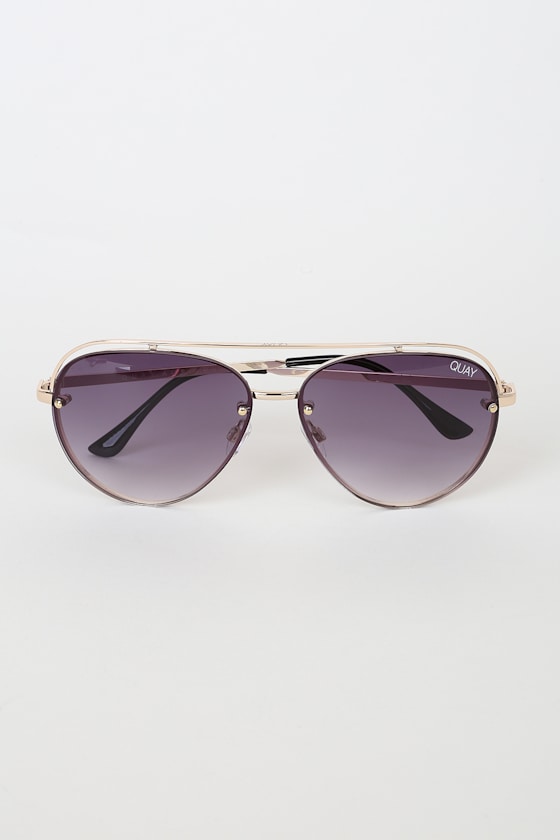 Quay Long Story Sunglasses Aviator Sunglasses Gold Sunnies Lulus
