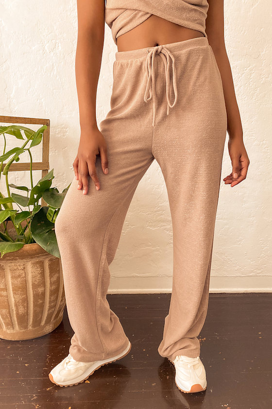 Tan Lounge Pants - Comfy Drawstring Pants - Wide-Leg Pants - Lulus