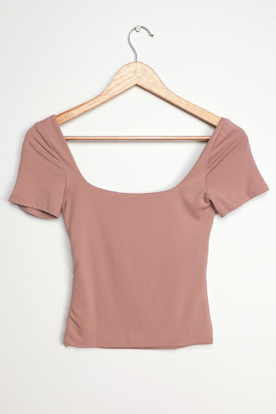 Cute Mauve Pink Top - Square Neck Top - Short Sleeve Top