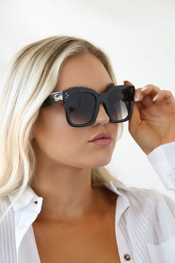 Cute Black Sunglasses Square Sunnies Oversized Sunglasses Lulus