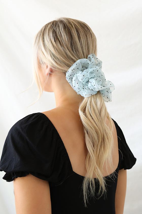 Mint Blue Scrunchie Set - Polka Dot Scrunchies - Hair Scrunchy - Lulus