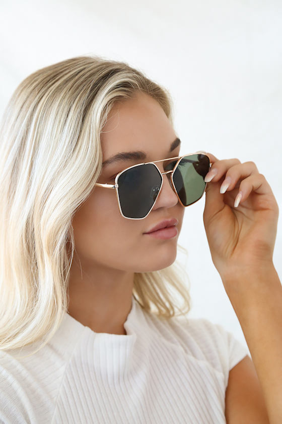 Cool Gold Sunglasses Geometric Sunglasses Brow Bar Sunnies Lulus