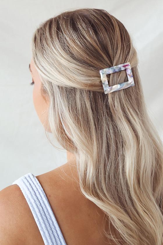 Blue Multi Hair Clip - Rectangle Barrette - Acrylic Hair Pin - Lulus