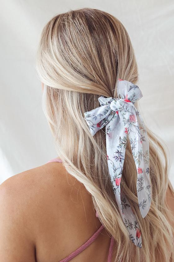 Blue Floral Print Scarf - Ponytail Holder - Trendy Scrunchie - Lulus