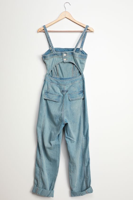 Free People Go West - Light Wash Denim Jumpsuit - Overalls