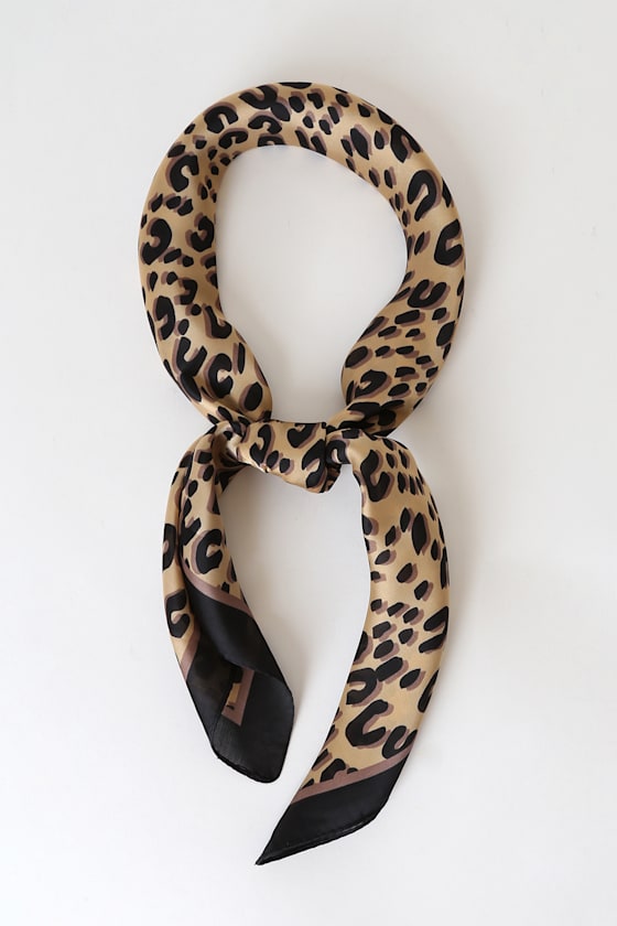 Beige Leopard Print Scarf - Satin Scarf - Leopard Print Hankie - Lulus