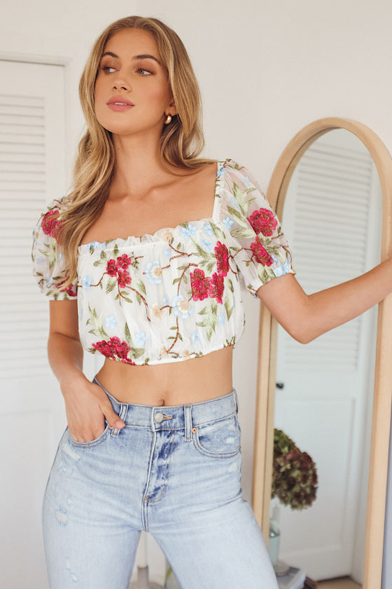 Cute Embroidered Top - Floral Embroidered Top - Floral Crop Top - Lulus
