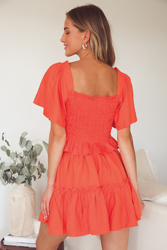 Smocked Orange Top - Butterfly Sleeve Top - Ruffled Top - Lulus