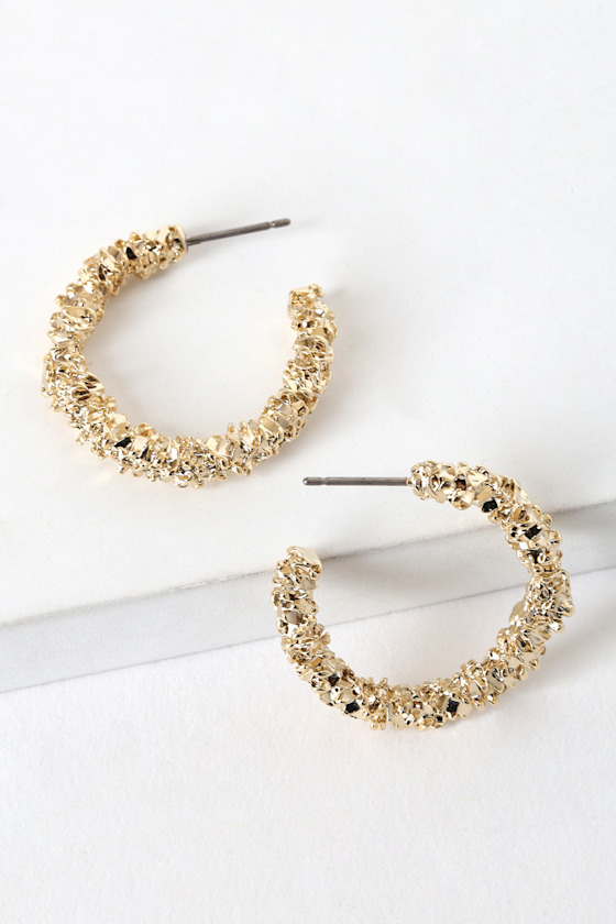 Gold Hoop Earrings - Textured Hoop Earrings - Mini Hoops - Lulus