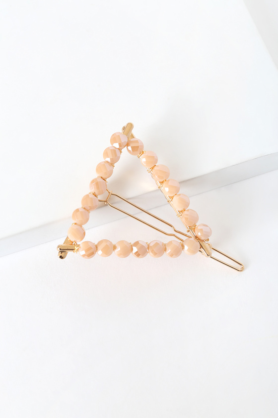 Blush Beaded Hair Clip - Triangle Hair Clip - Chic Gold Hair Pin - Lulus