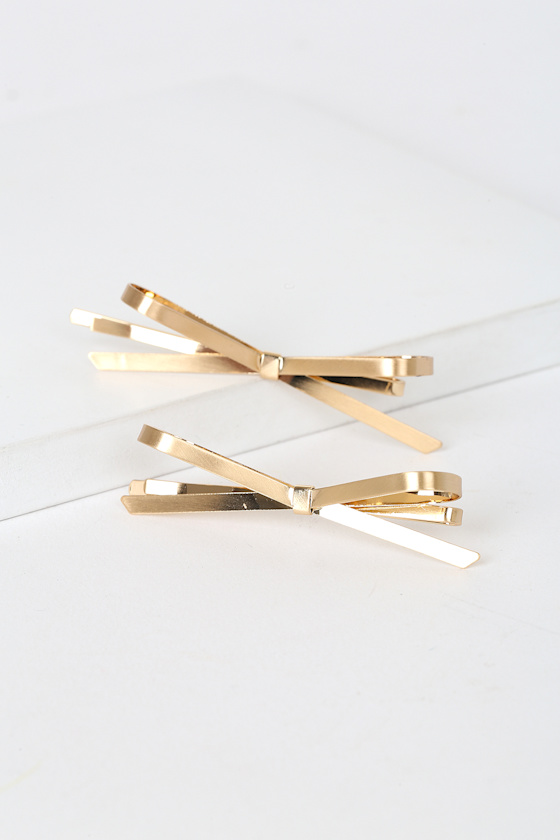 Gold Bow Hair Pins - Metal Bow Hair Clips - Chic Hair Pin Set - Lulus