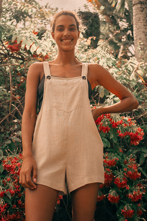 Beige Overalls - Short Overalls - Cute Buttoning Overalls - Lulus