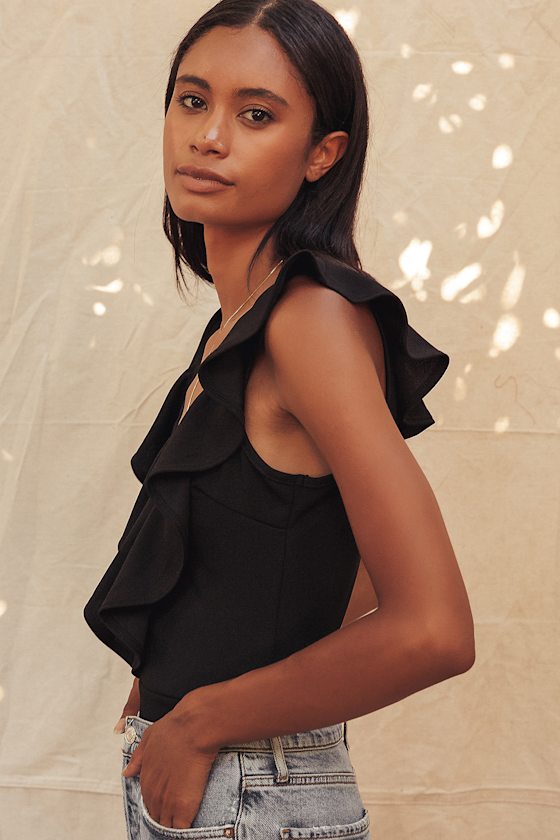 Sexy Black Bodysuit - Backless Bodysuit - Ruffled Bodysuit - Lulus