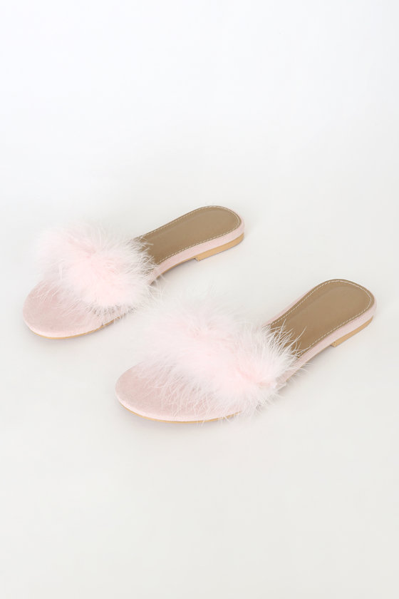 Pink Feather Sandals - Feather Slide Sandals - Glam Sandals - Lulus