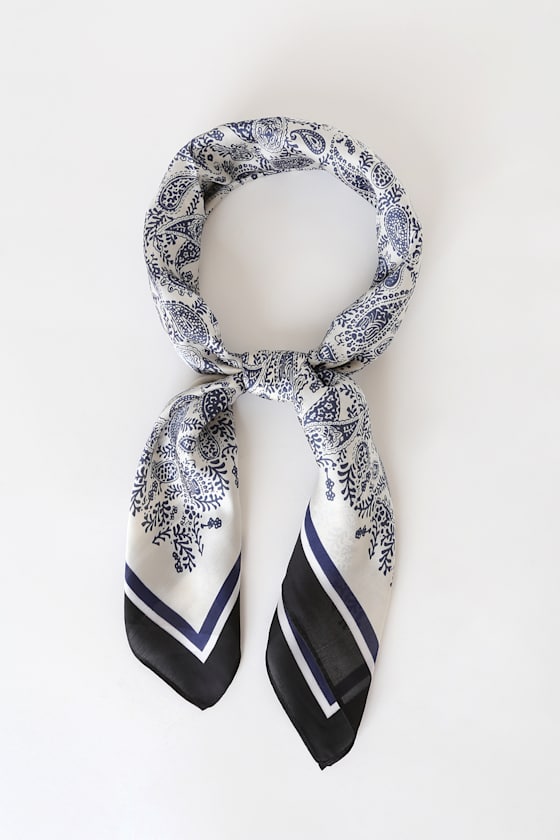 Ivory Paisley Print Scarf Boho Satin Scarf Satin Handkerchief Lulus