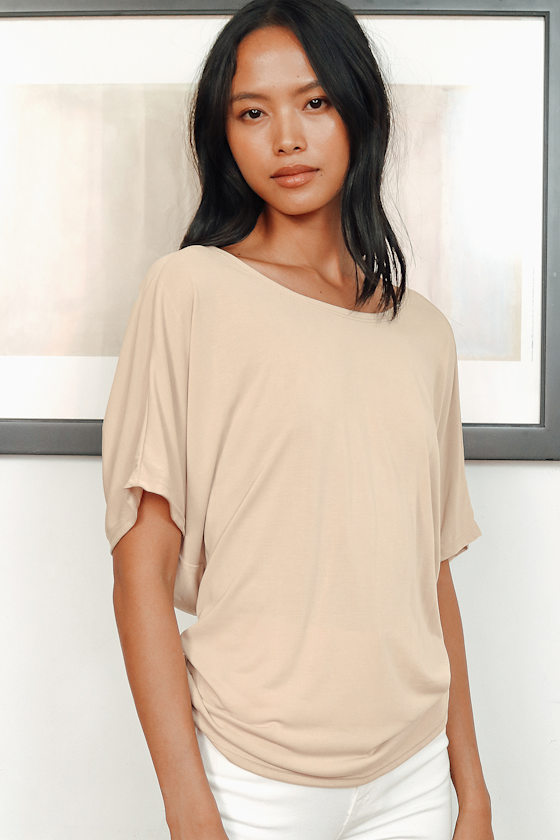 Cute Beige Top - Dolman Short Sleeve Tee - Twist Back T-Shirt - Lulus