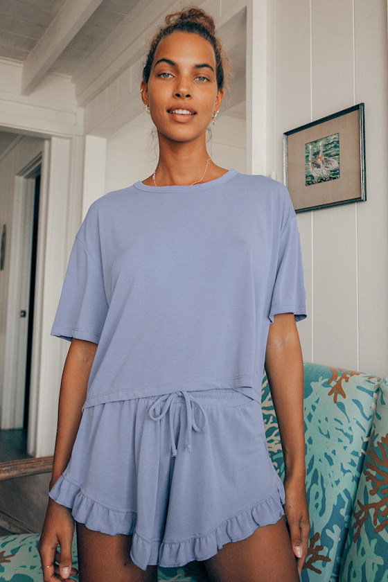 Denim Blue Shorts - Comfy Lounge Shorts - Cute Ruffled Shorts - Lulus