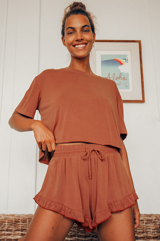 Washed Red Shorts - Comfy Lounge Shorts - Cute Ruffled Shorts - Lulus