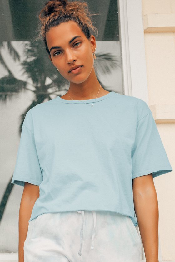 Basic Tee - Light Blue Cropped Tee - Light Blue Crop Top T-Shirt - Lulus