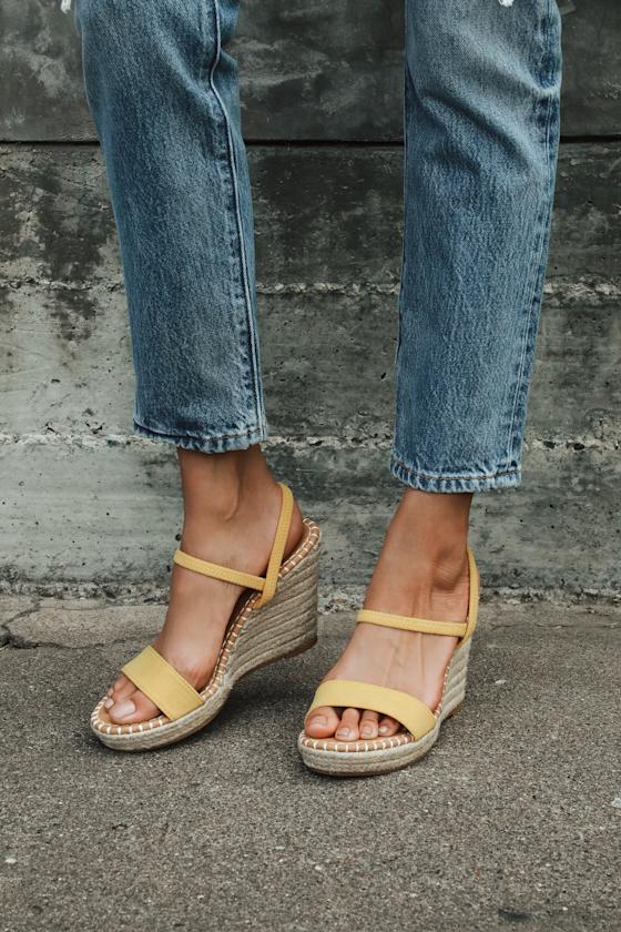 Yellow Wedges - Espadrille Wedges - Wedge Sandals - Raffia Heels - Lulus