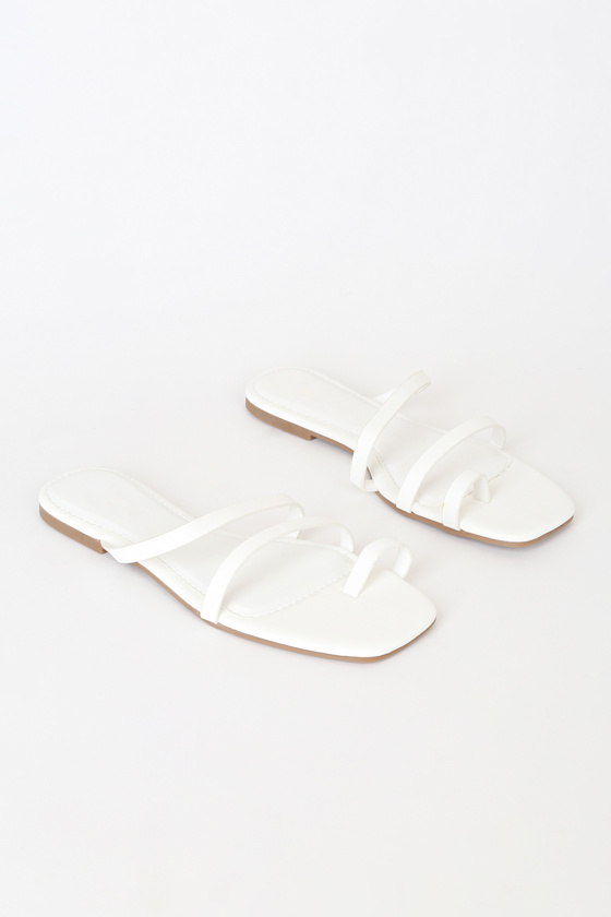 White Strappy Sandals - Toe Loop Sandals - Trendy Slide Sandals - Lulus